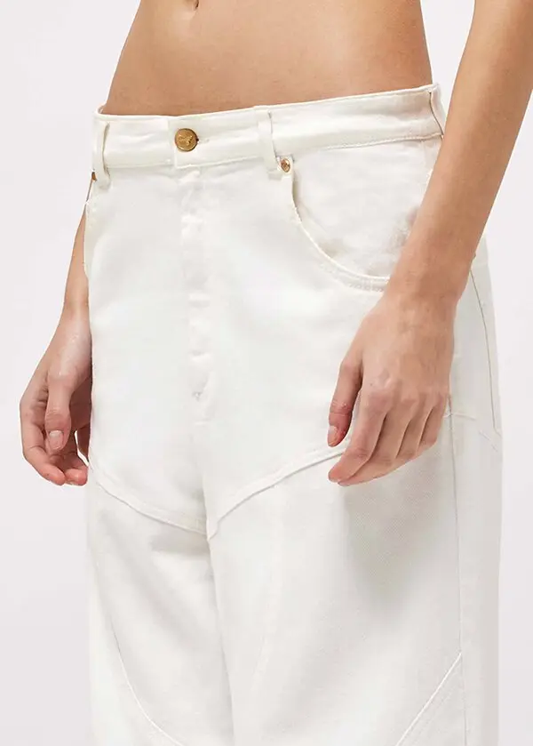 Blumarine High Waisted Ribbed Knee Detailed Jeans - White