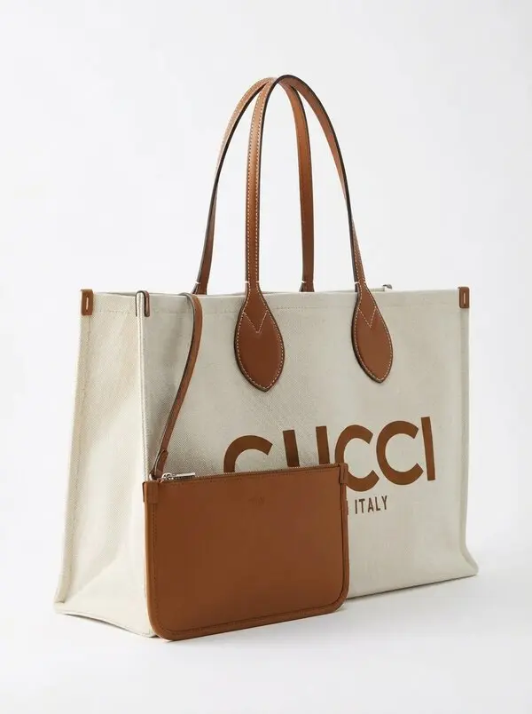 Gucci Logo Printed Top Handle Bag - White