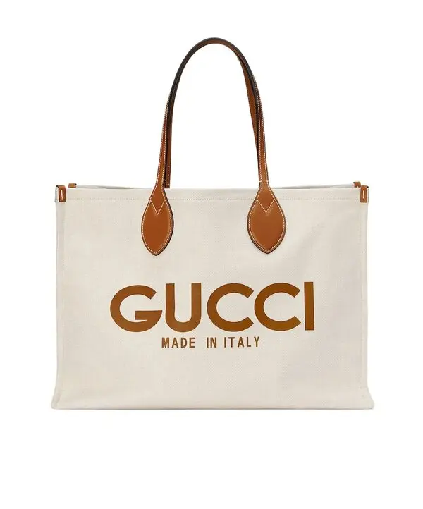 Gucci Canvas And Leather Top Handle Bag - White