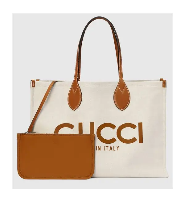Gucci Canvas And Leather Top Handle Bag - White