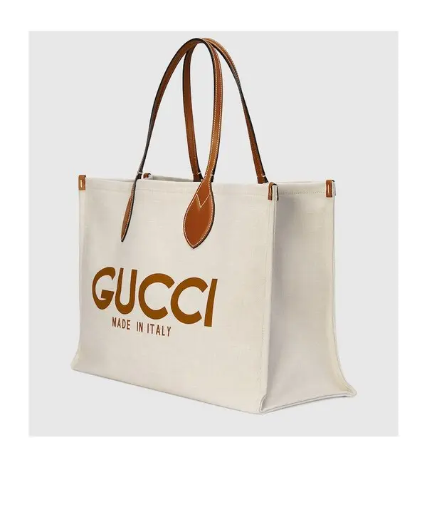 Gucci Canvas And Leather Top Handle Bag - White