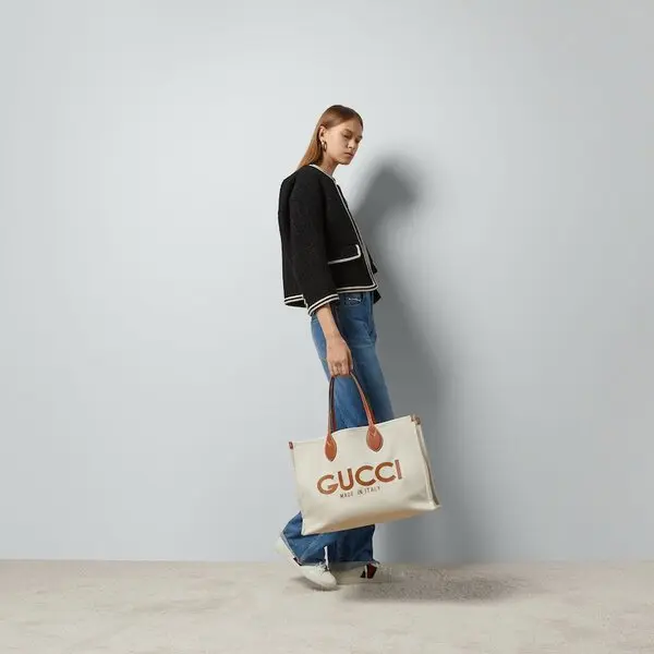 Gucci Canvas And Leather Top Handle Bag - White