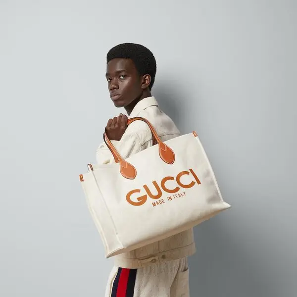 Gucci Canvas And Leather Top Handle Bag - White