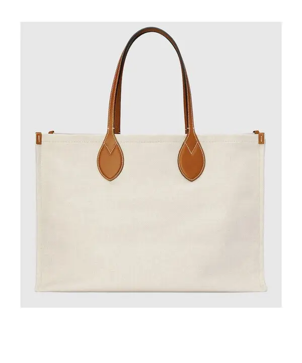 Gucci Canvas And Leather Top Handle Bag - White