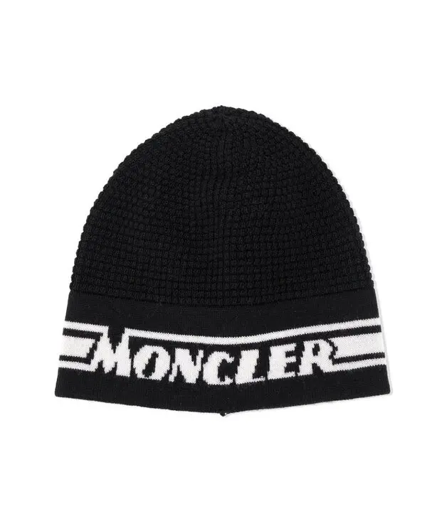 Moncler Logo Knitted Pullover Hat - Black