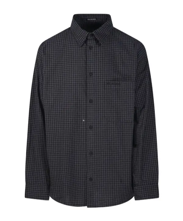 Balenciaga Checkered Oversized Long-sleeve Shirt - Black