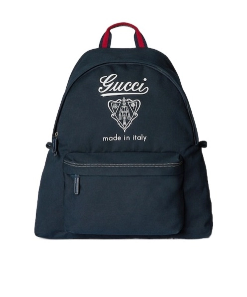 Gucci Logo Printed Zip-up Backpack - Dark Blue