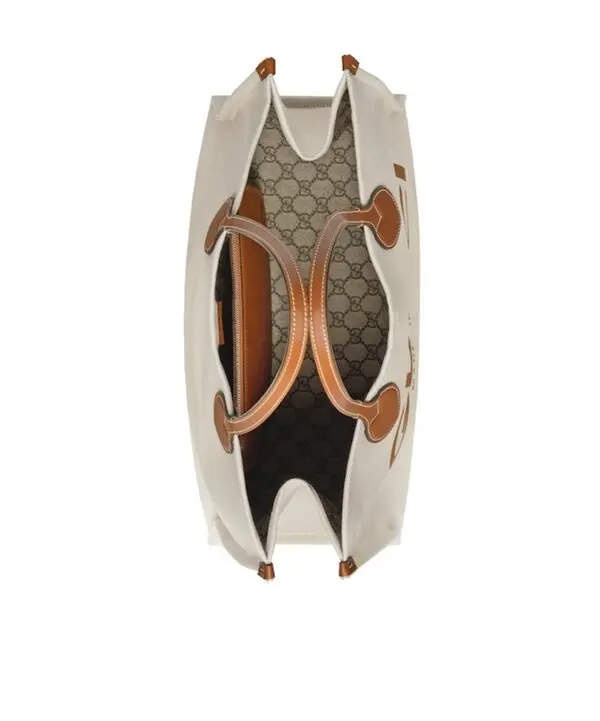 Gucci Logo Printed Medium Tote Bag - Beige