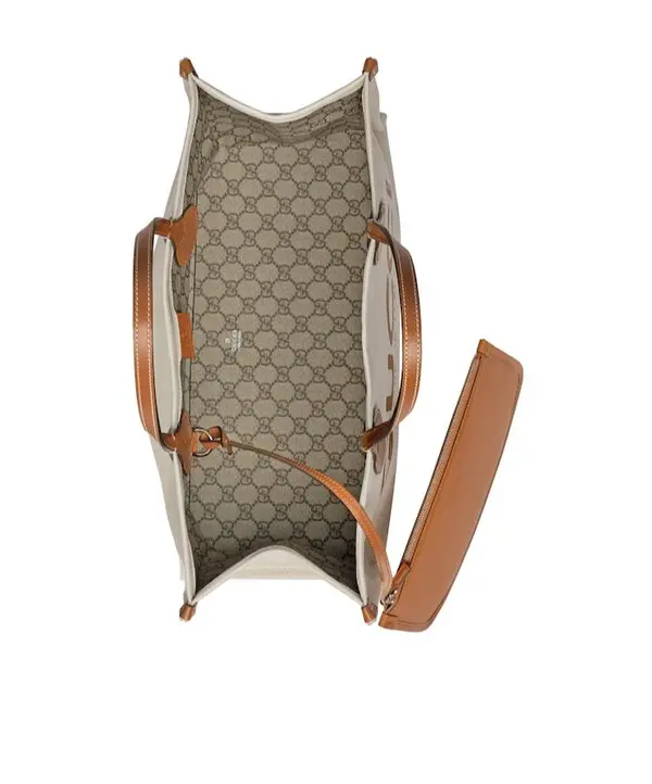 Gucci Logo Printed Medium Tote Bag - Beige