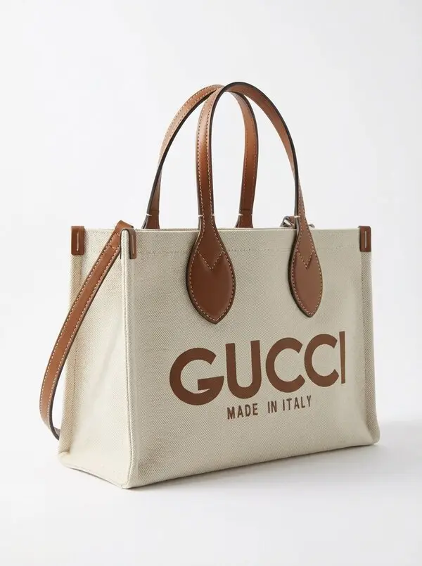 Gucci Logo Printed Small Tote Bag - Beige