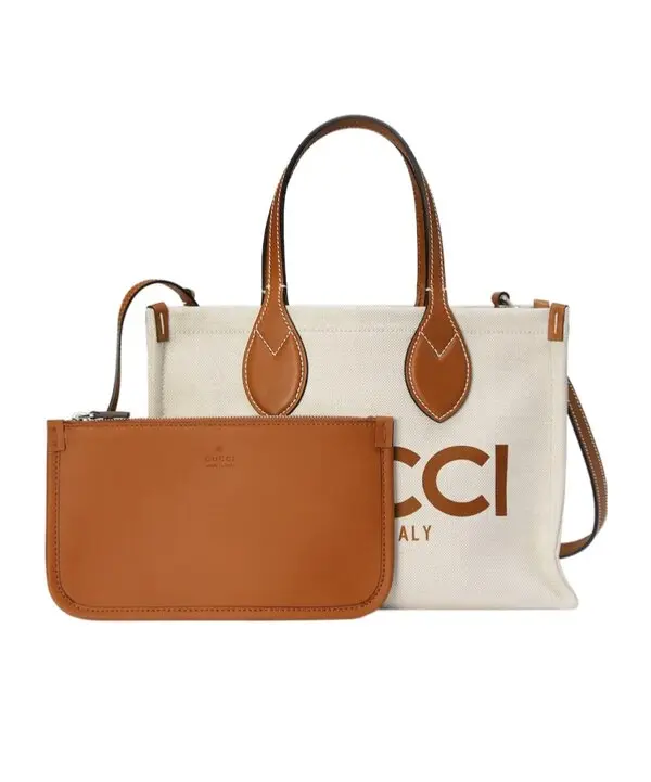 Gucci Logo Printed Tote Bag - Beige