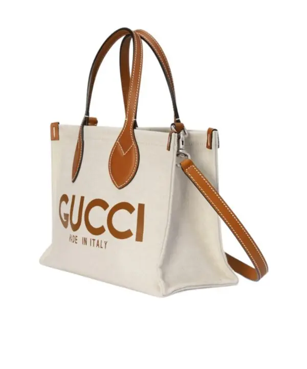 Gucci Logo Printed Tote Bag - Beige