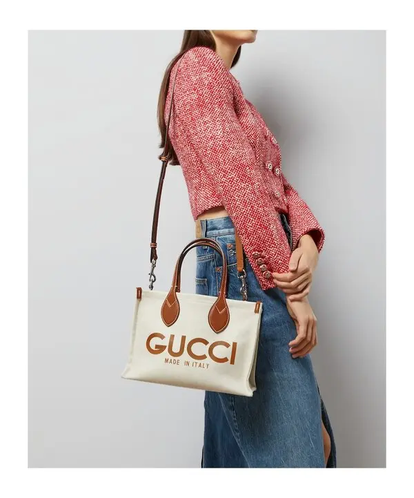 Gucci Logo Printed Tote Bag - Beige