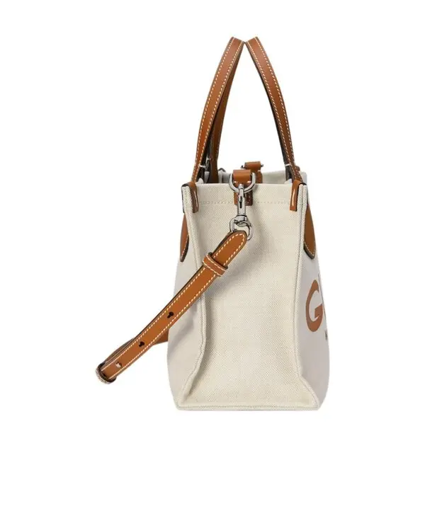 Gucci Logo Printed Tote Bag - Beige