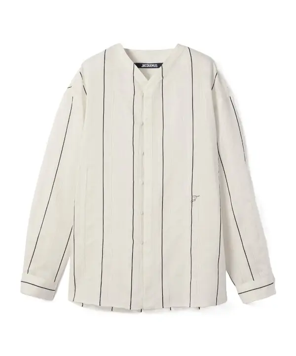 Jacquemus Vertical-stripe Collarless Shirt - White/black