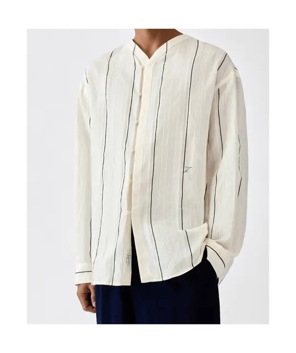 Jacquemus Vertical-stripe Collarless Shirt