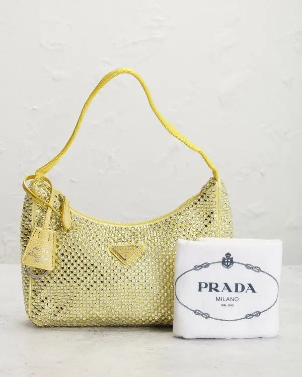 FWRD RENEW Prada Satin Crystal Mini Re-edition 2000 Shoulder Bag