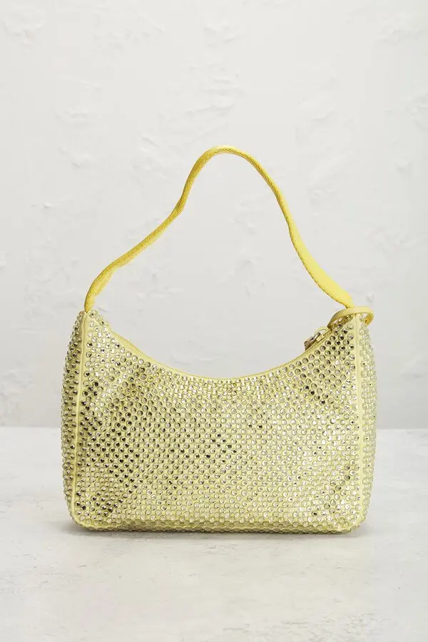 Prada Satin Crystal Mini Re-edition 2000 Shoulder Bag - Yellow