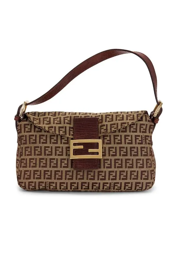 Fendi Zucchino Baguette Shoulder Bag In Brown - Neutral