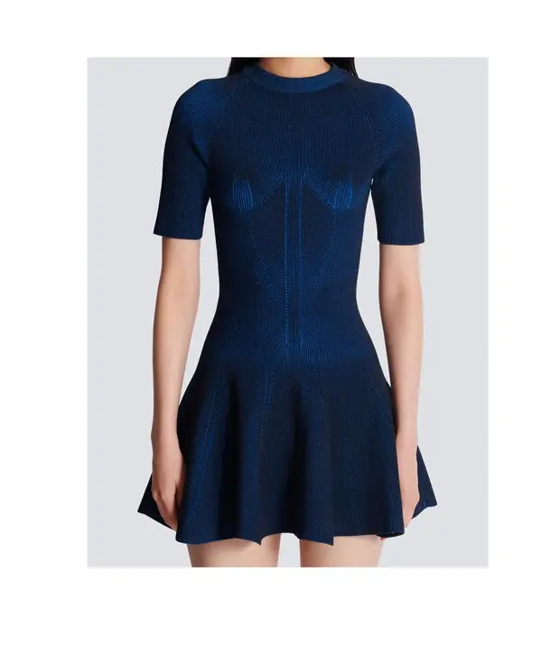 Balmain Flared Hem Ribbed Mini Dress