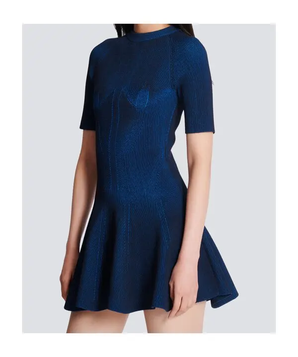 Balmain Flared Hem Ribbed Mini Dress
