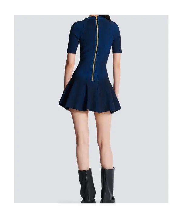 Balmain Flared Hem Ribbed Mini Dress