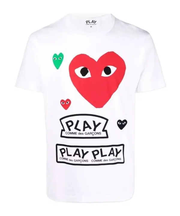 Play Comme Des Garcon Heart-print Cotton T-shirt - White