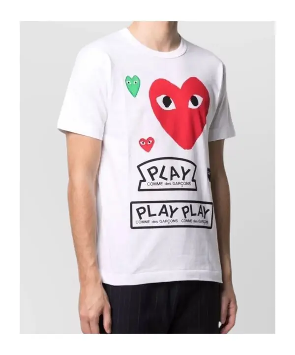 Play Comme Des Garcon Heart-print Cotton T-shirt - White
