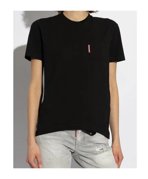 Dsquared2 Crewneck T-shirt With Chest Logo Patch - Black