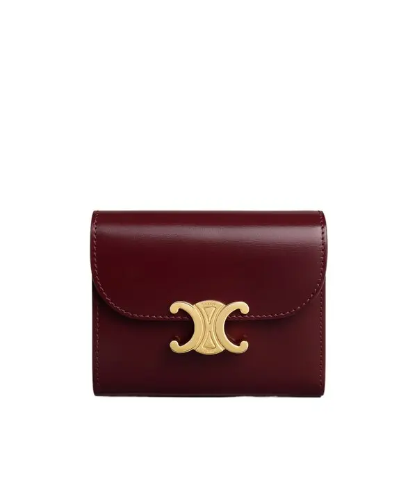 Celine Small Flap Wallet Triomphe In Shiny Calfskin - Brown