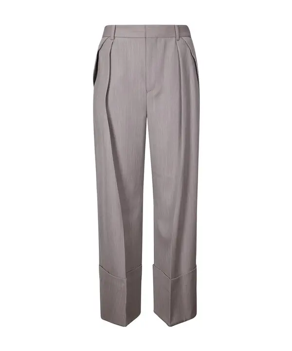 Victoria Beckham Wide Leg Turn-up Trousers - Gray