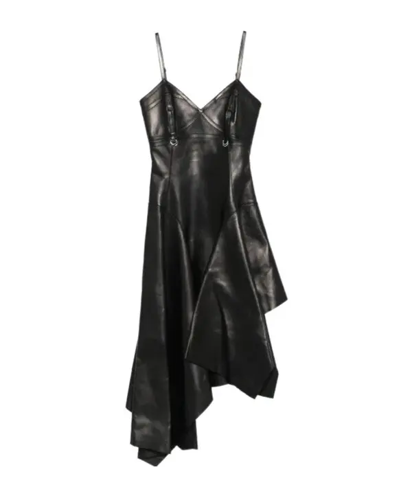 Alexander McQueen Leather Asymmetrical Dress - Black