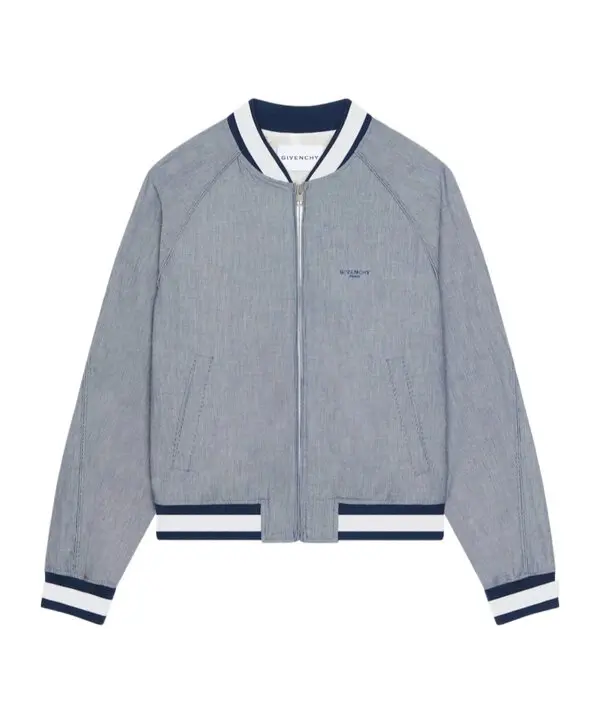 Givenchy Striped Blouson In Cotton With Embroidery - White/blue