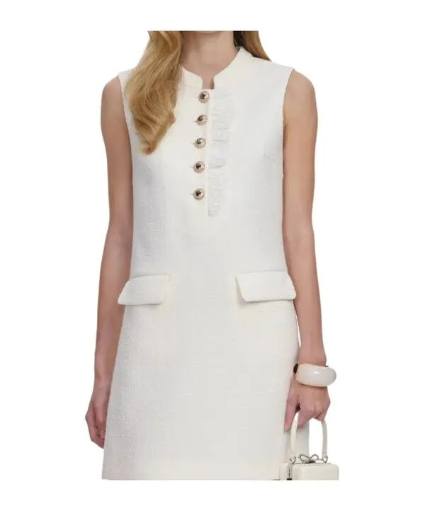 SELF-PORTRAIT Lace-trimmed Bouclé Mini Dress - White
