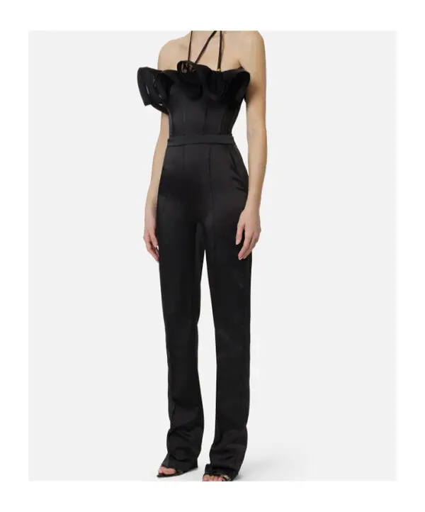 Elisabetta Franchi Stretch Satin Ruffled Corset Jumpsuit
