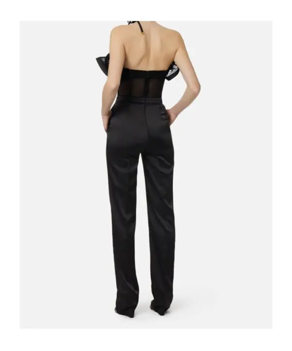 Elisabetta Franchi Stretch Satin Ruffled Corset Jumpsuit