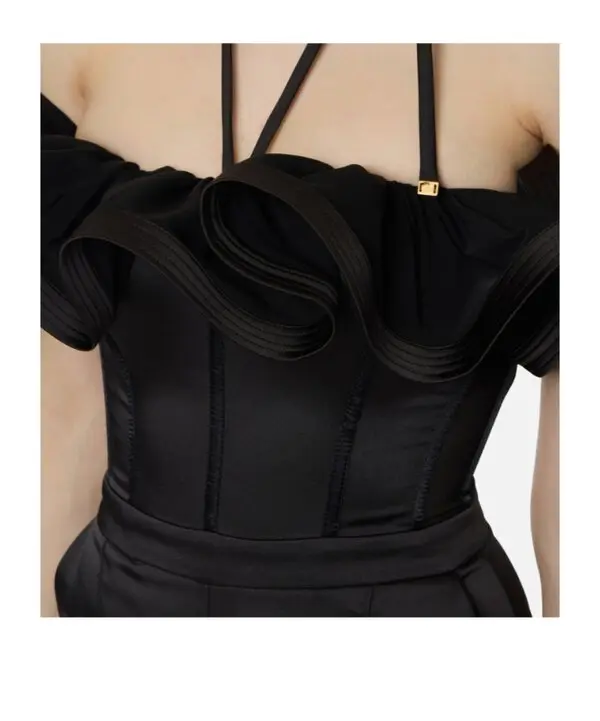 Elisabetta Franchi Stretch Satin Ruffled Corset Jumpsuit