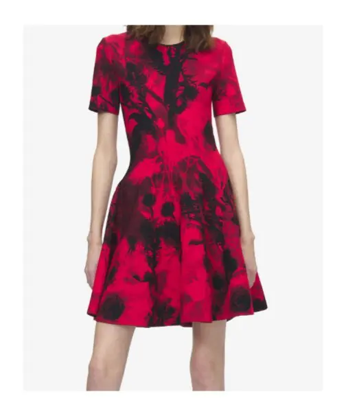 Alexander McQueen Crew-neck Flared-hem Mini Dress