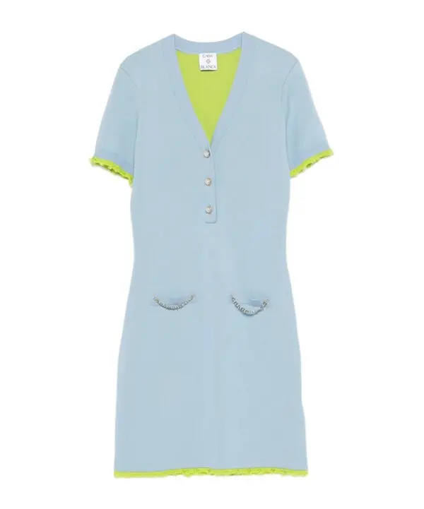 Casablanca Pearl-embellishment Mini Dress - Blue