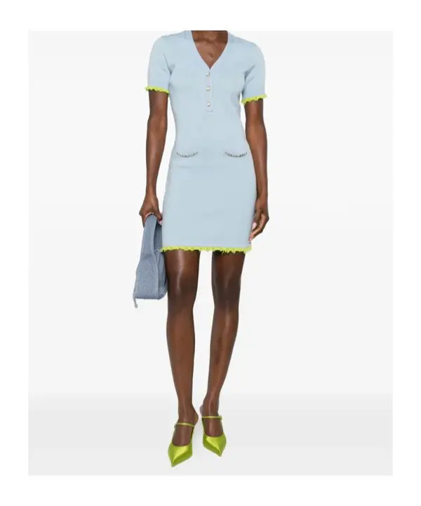Casablanca Pearl-embellishment Mini Dress - Blue