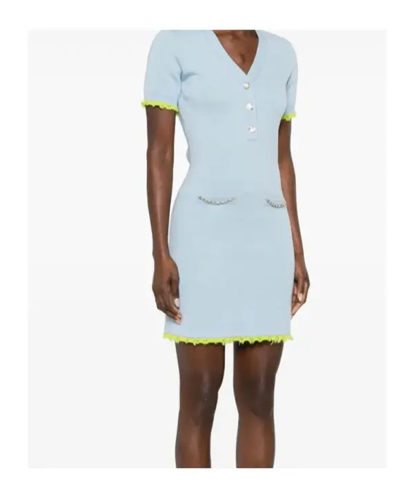 Casablanca Pearl-embellishment Mini Dress - Blue
