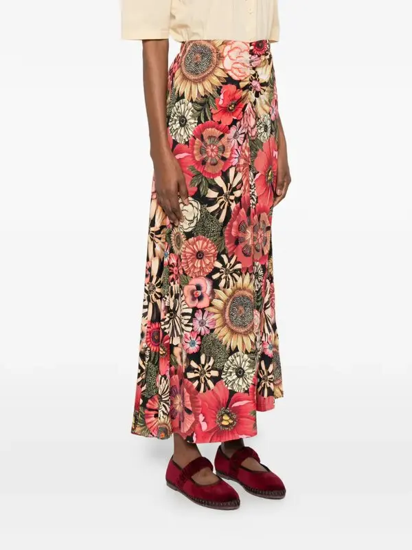 Farm Rio Floral Pattern Midi Skirt
