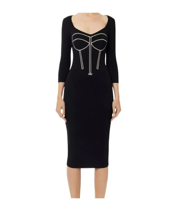 Elisabetta Franchi Round Neck Dress - Black