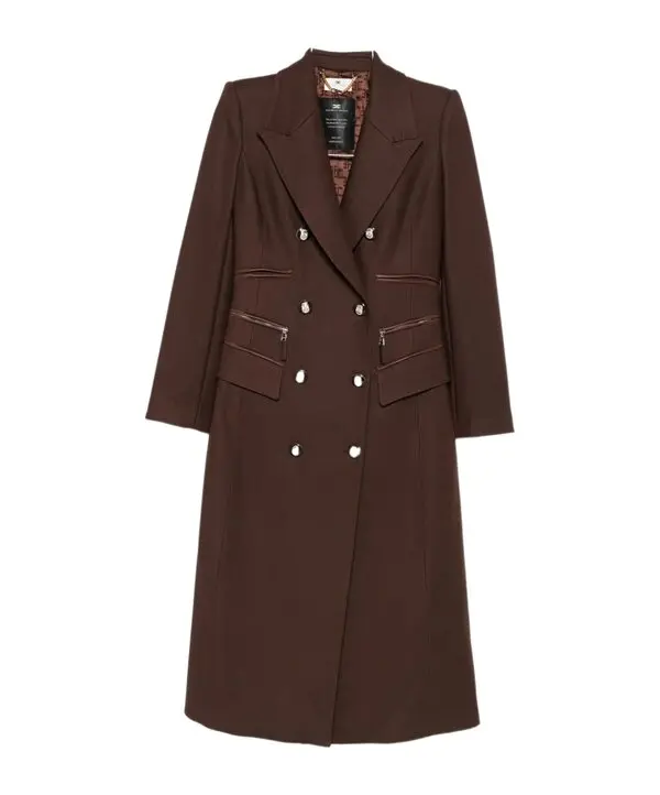 Elisabetta Franchi Double-breasted Leather-trimmed Coat - Red