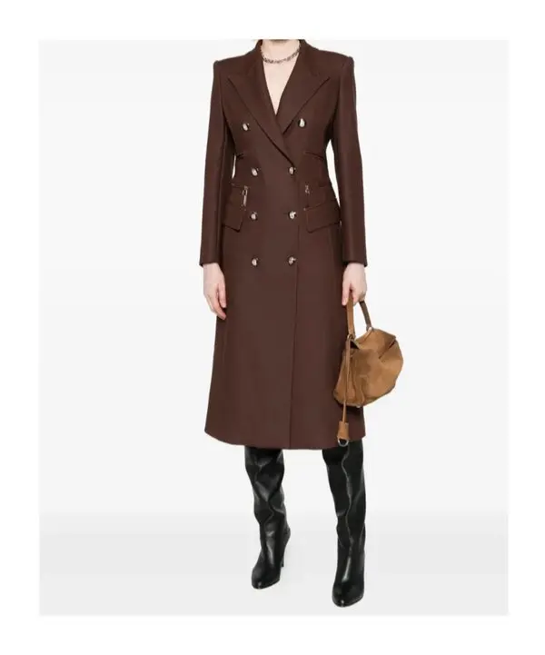 Elisabetta Franchi Double-breasted Leather-trimmed Coat