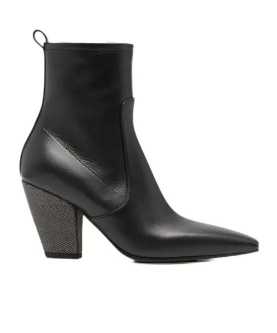 Brunello Cucinelli Monili-embellished Pointed-toe Boots - Black