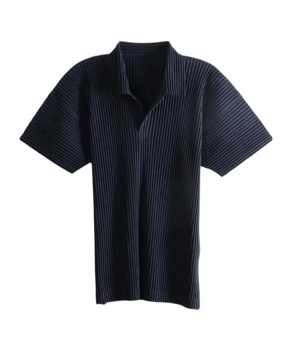 Issey Miyake Pleated Polo Shirt - Navy