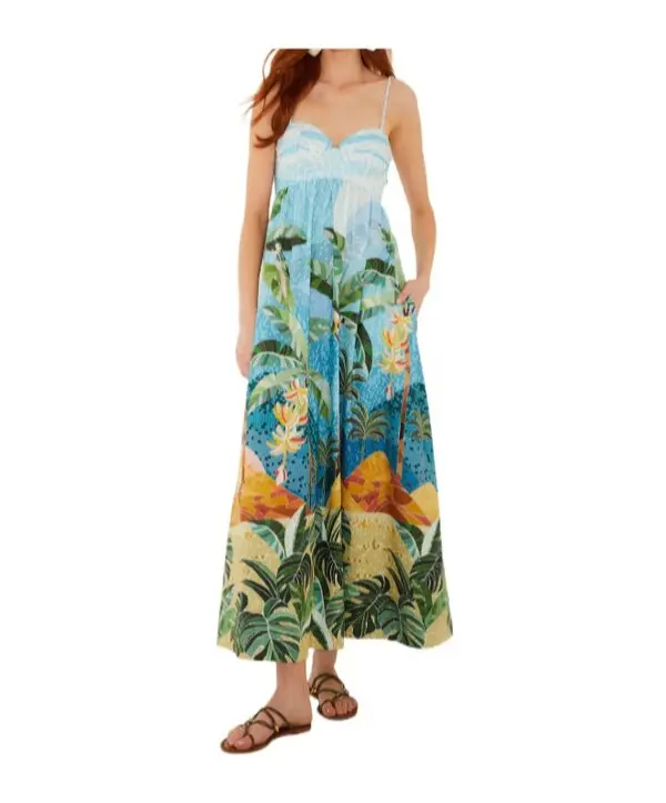 Farm Rio Rio Mosaic Printed Halterneck Midi Dress - Multicolor