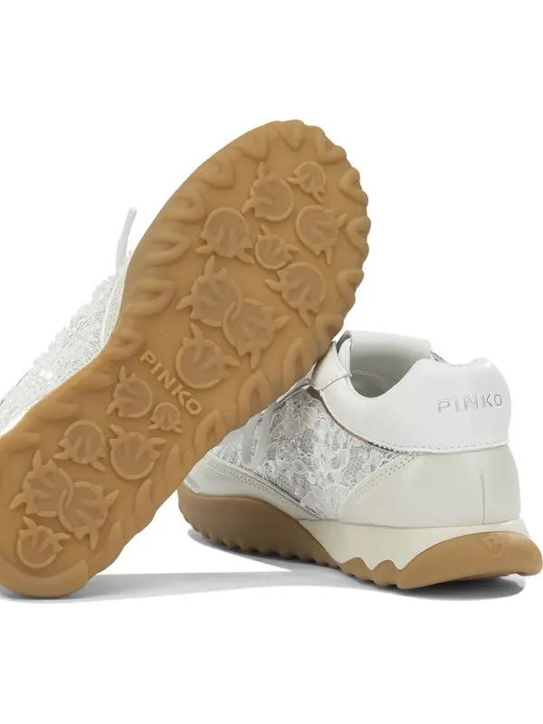 Pinko Lace-panelled Sequin-embellished Sneakers
