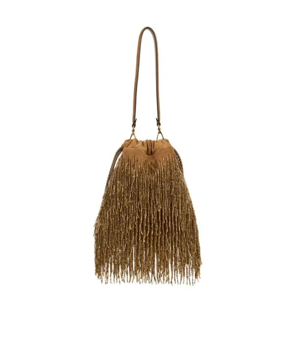 Etro Small Suede Kalispera Bag With Bead Fringes - Brown
